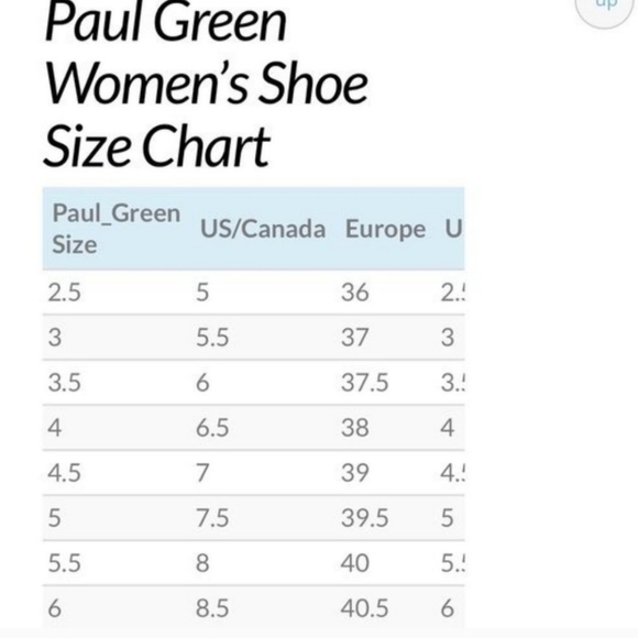 Paul Green Size Chart